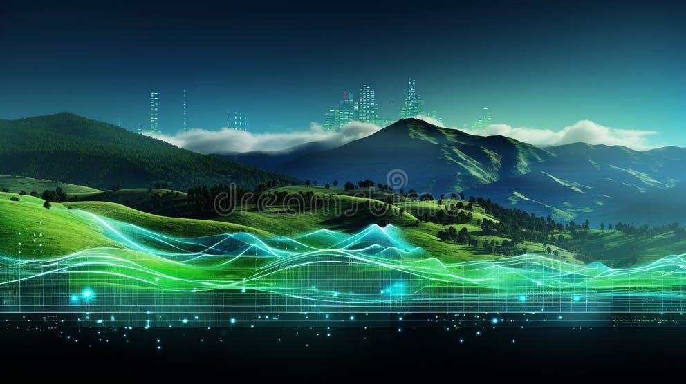 Dynamic Digital Landscape with Flowing Lines of Code - an Illustration ...