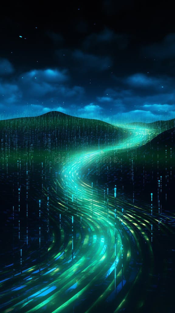 Dynamic Digital Landscape with Flowing Lines of Code - an Illustration ...