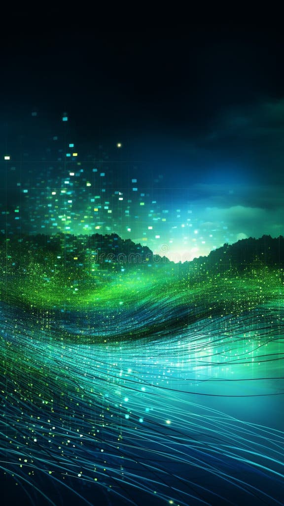 Dynamic Digital Landscape with Flowing Lines of Code - an Illustration ...