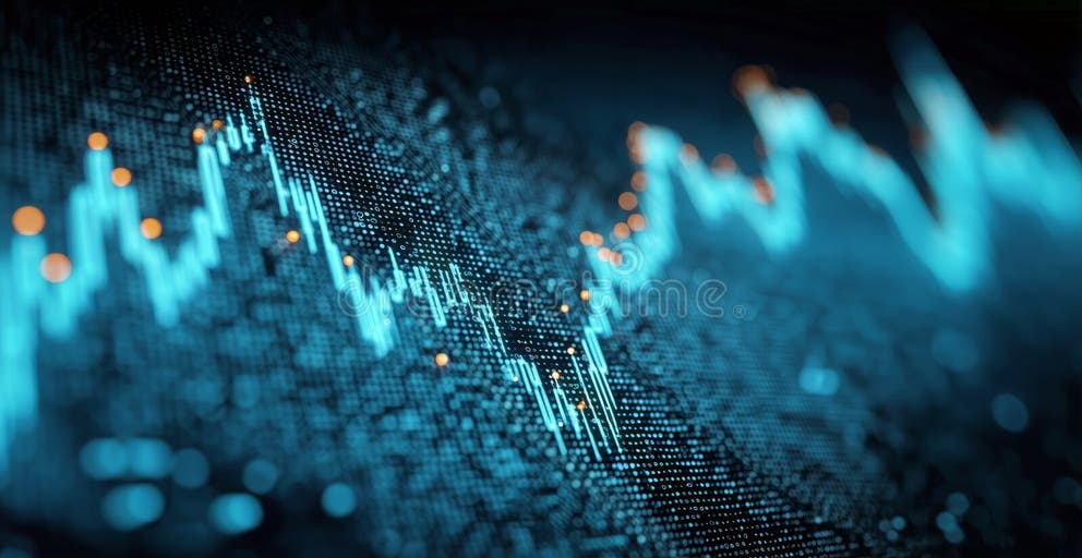 Dynamic Digital Landscape with Glowing Data Visualizations and Vibrant Lights Stock Photo ...