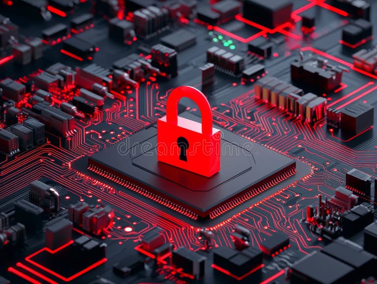 A Dynamic Digital Lock Graphic Placed on a Circuit Board Backdrop ...