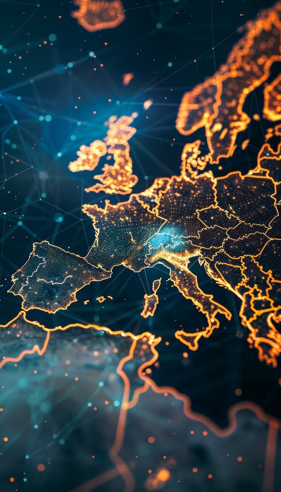 A Dynamic Digital Map of Europe Showcasing Data Flow and Connectivity ...