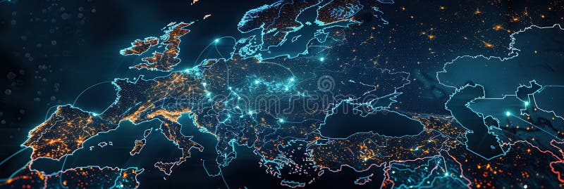 Dynamic Digital Map Showcasing Western Europe Surrounded by AI ...