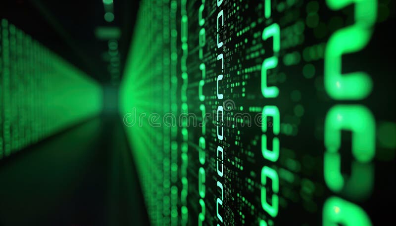 Dynamic Digital Matrix Code Background Shows Tech System. Green Binary Code Lines Create Pattern ...