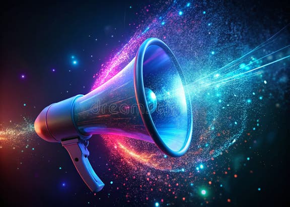 Dynamic Digital Megaphone with Glowing Particles a Futuristic 3D Render ...
