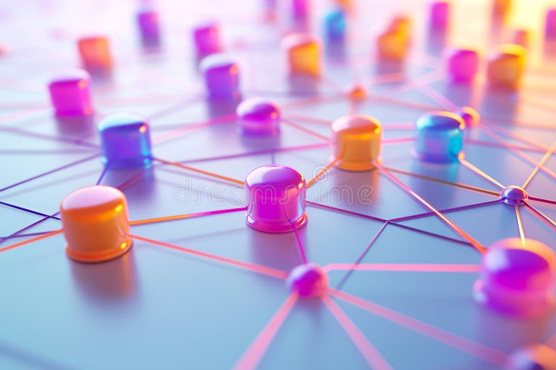 A Dynamic Digital Network Displays Colorful Nodes Connected by Vibrant ...