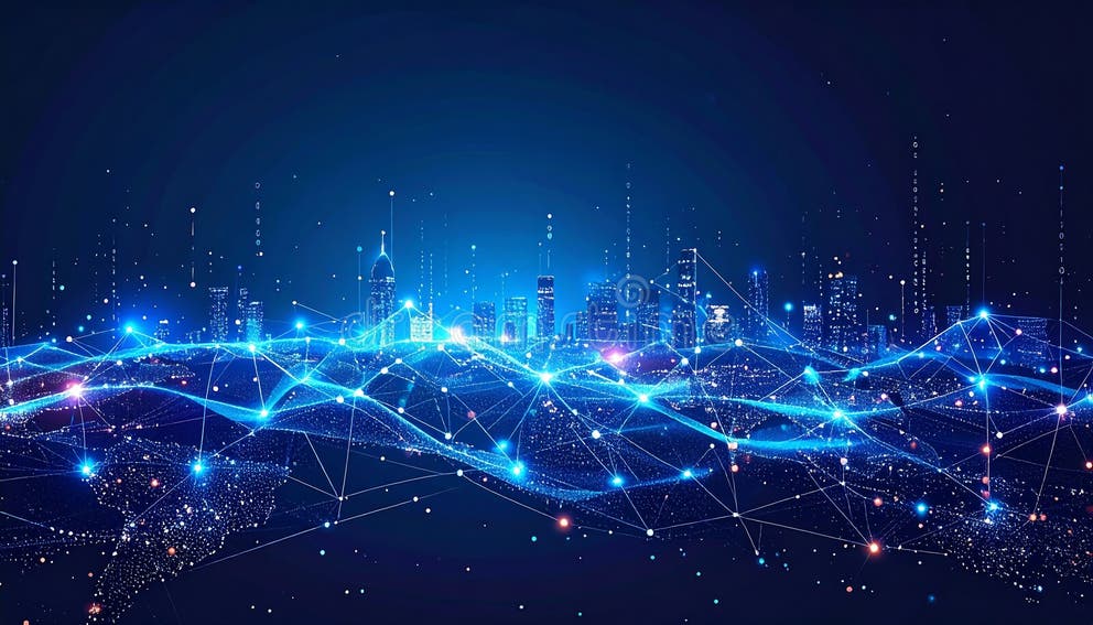 Dynamic Digital Network Visualizing Urban Connectivity City Skyline ...