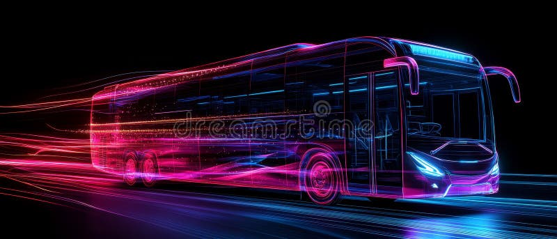 Dynamic Digital Rendering of a Futuristic Passenger Bus with Neon ...