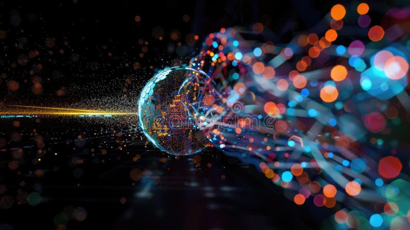 Innovative Data Visualization Entails Glowing Connections within a Digital Sphere. AIG53M Stock ...