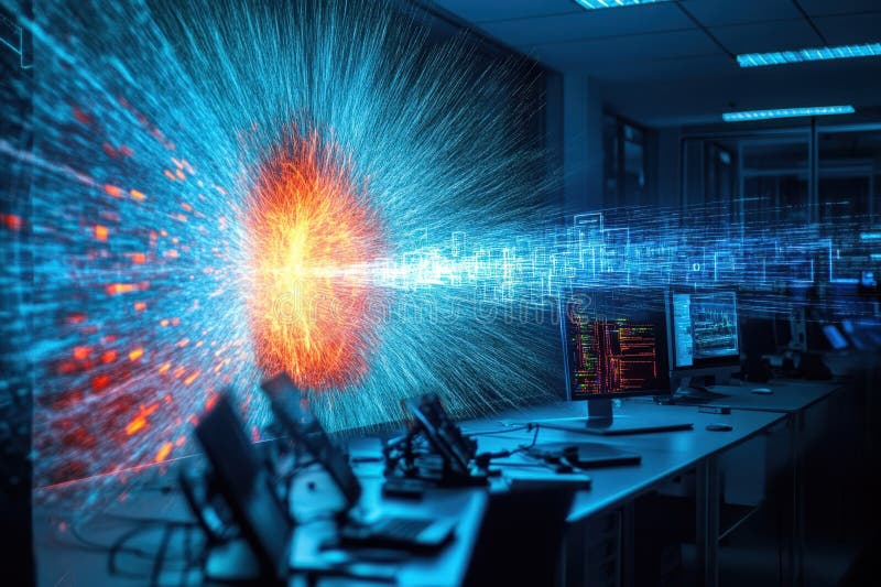 Dynamic Digital Space Showcasing Technology and Data Flow in a Modern ...