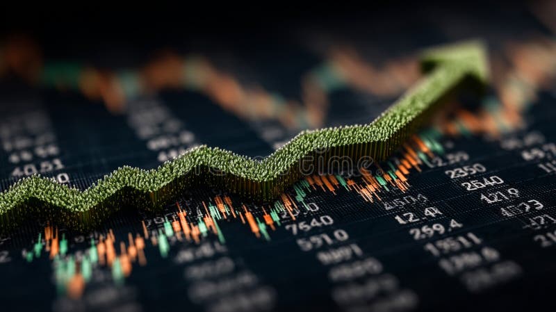 A Dynamic Digital Visualization of a Green Arrow Soaring Upward Across ...