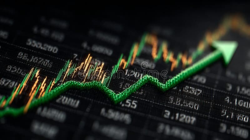 A Dynamic Digital Visualization of a Green Arrow Soaring Upward Across ...