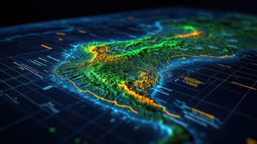 Dynamic Digital Visualization of Topographic Map Showcasing Terrain ...