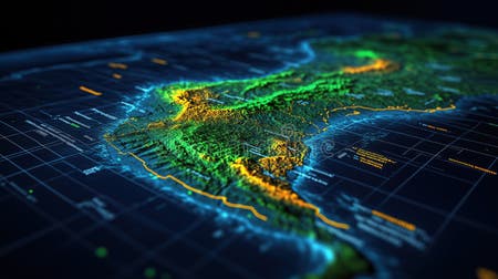 Dynamic Digital Visualization of Topographic Map Showcasing Terrain ...