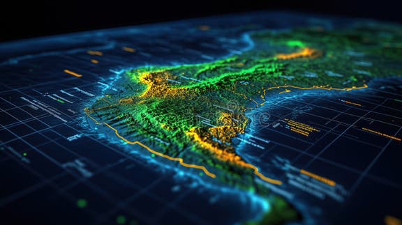 Dynamic Digital Visualization of Topographic Map Showcasing Terrain ...