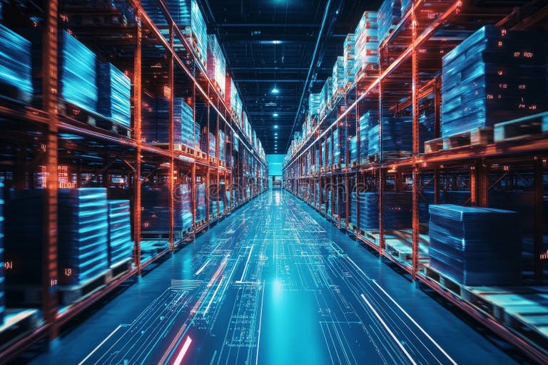Dynamic Digital Warehouse Concept Showcasing Advanced Technology and ...