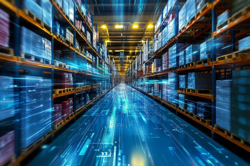 Dynamic Digital Warehouse Illustration Featuring Advanced Technology ...