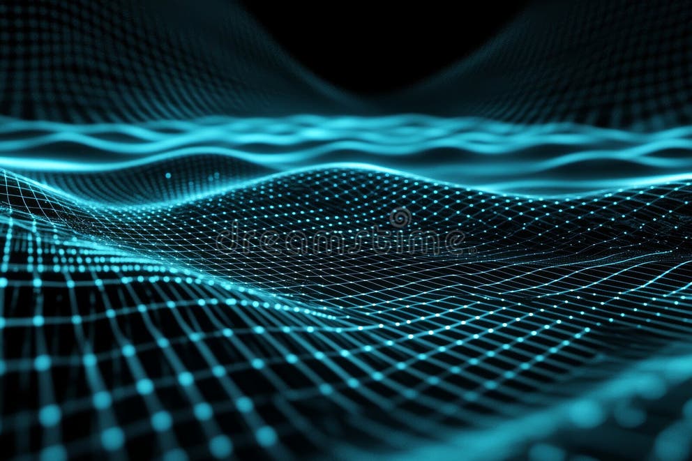 Dynamic Digital Waveform in Technology Mesh and Grid Pattern with Blue ...