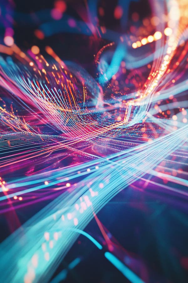 Dynamic Digital Wind Visualization Carrying Glowing Neon Particles ...