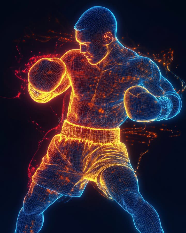 Dynamic Digital Wireframe of a Boxer Showcasing Intensity and Strength ...