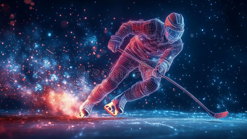 Dynamic Digital Wireframe of a Hockey Player Gliding on Ice Stock Image ...