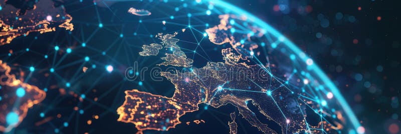Dynamic Digital World Map Highlighting Western Europe for Global ...