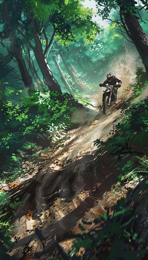 Dynamic Dirt Bike Racing through Lush Forest Trails Action Packed Low ...
