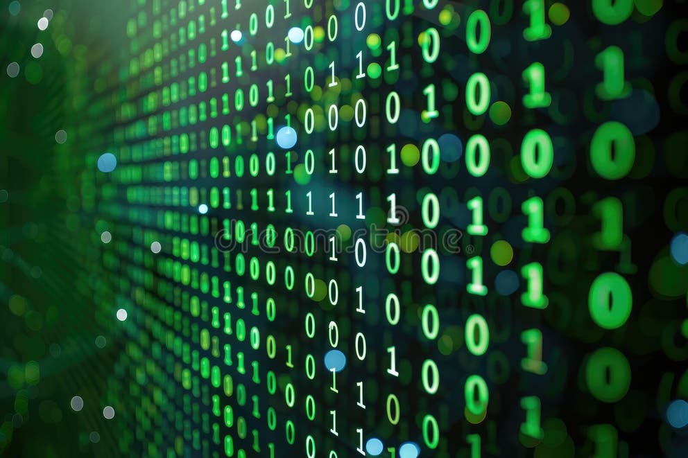 Green Binary Code, Digital Data Stream, Futuristic Technology Background Stock Illustration ...