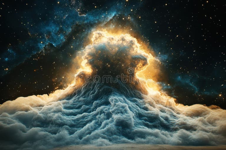 Celestial Waves of Clouds Illuminated by the Glow of Distant Stars in a ...