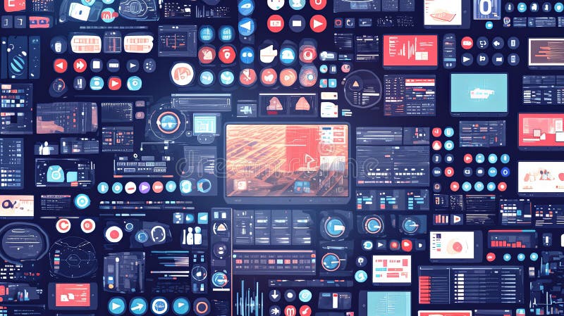 Dynamic Display of Data Analytics and User Interface Elements Stock Illustration - Illustration ...