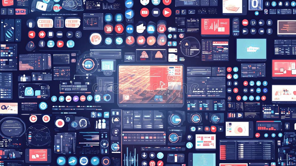 Dynamic Display of Data Analytics and User Interface Elements Stock Illustration - Illustration ...