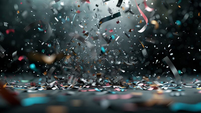 A Dynamic Display of Falling Confetti and Streamers Against a Dark and ...