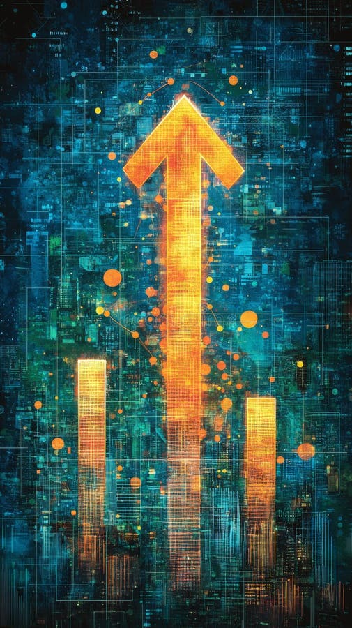 A Dynamic Display Featuring an Upward Arrow Surrounded by Abstract ...