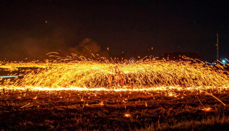 Dynamic Display of Fiery Sparks on a Dark Field at Night with Dark ...