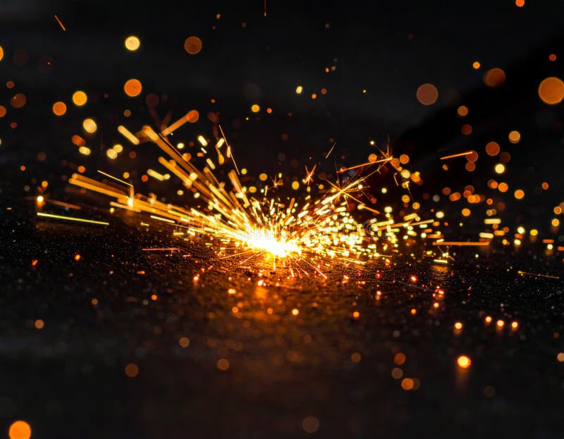 Dynamic Display of Flying Golden Sparks Emanating from a Metal Welding ...