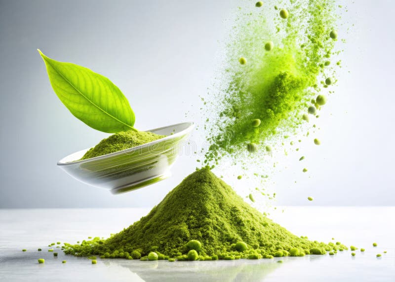 A Dynamic Display of Matcha Powder Ethereal Green Dust Cloud Against a ...