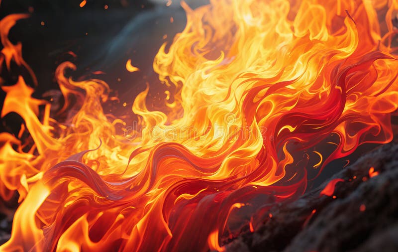 A Dynamic Display of Orange and Red Flames Intensifies with Undulating ...