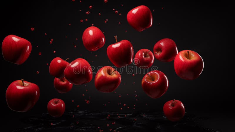 Dynamic Display of Red Apples Floating in a Dark Atmosphere Stock Photo ...