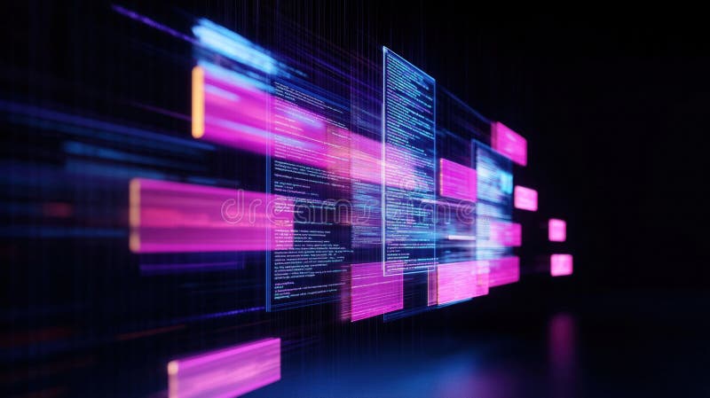 Dynamic Display Shows Code Modules Assembling Webpage. Digital Elements ...