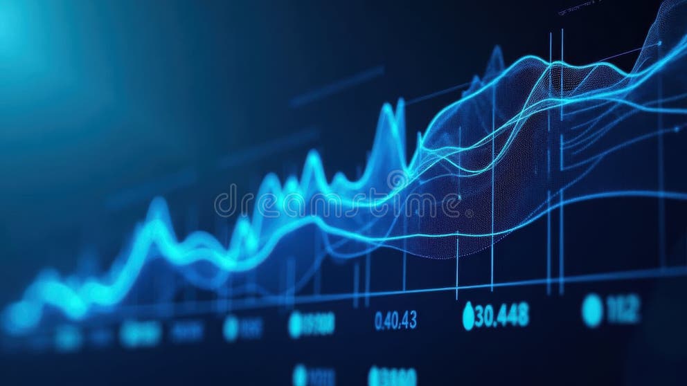 A Dynamic Display Shows Various Blue Analytics Graphs with Fluctuating ...
