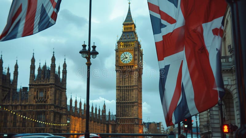 Dynamic Display of Uk National Emblem and Union Jack Flag Symbolizing ...