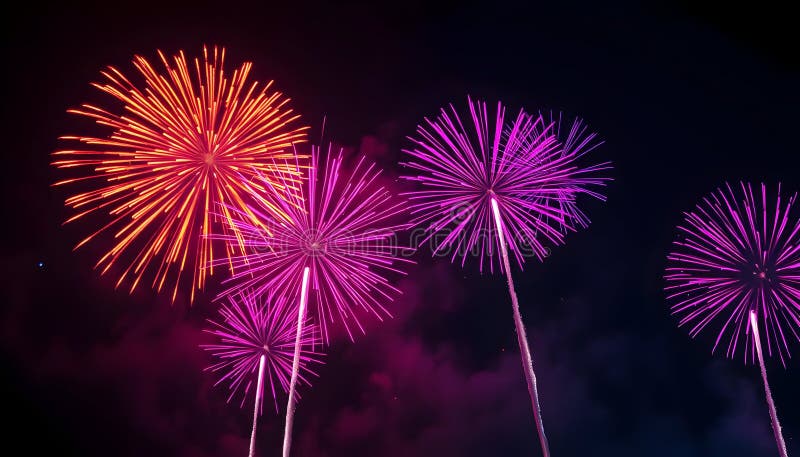 Vibrant Fireworks Display Against a Dark Night Sky in a Celebration ...