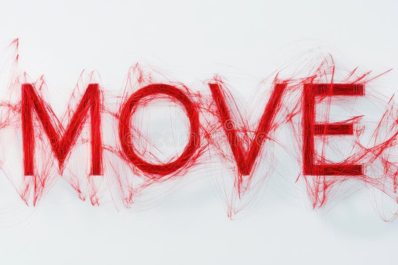 Dynamic Display of the Word MOVE Created with Blurred Red Threads on a ...