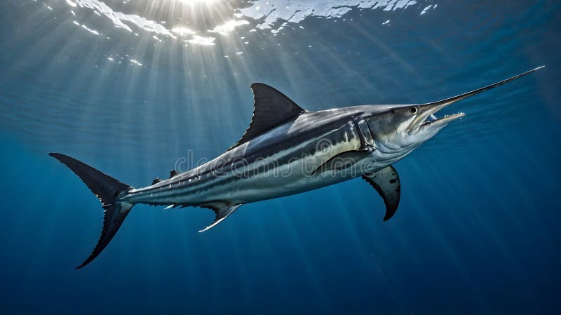 Dynamic Dive: Atlantic Blue Marlin Submerging into the Deep Blue Waters ...