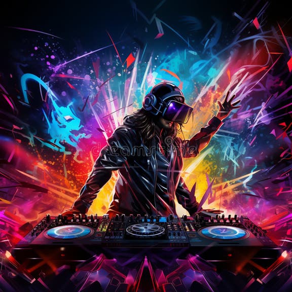 Dynamic DJ Performance on a Majestic Stage Stock Illustration ...