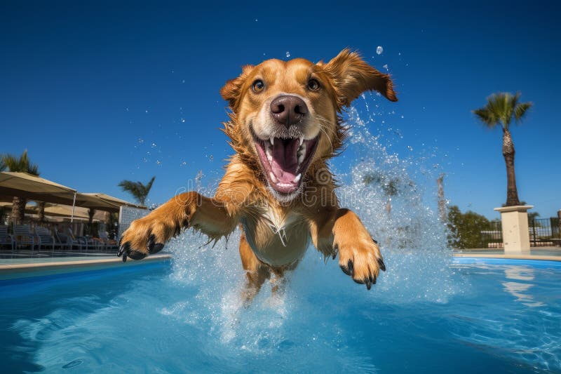 Dynamic Dog Jump in Pool. Generate Ai Stock Image - Image of background ...