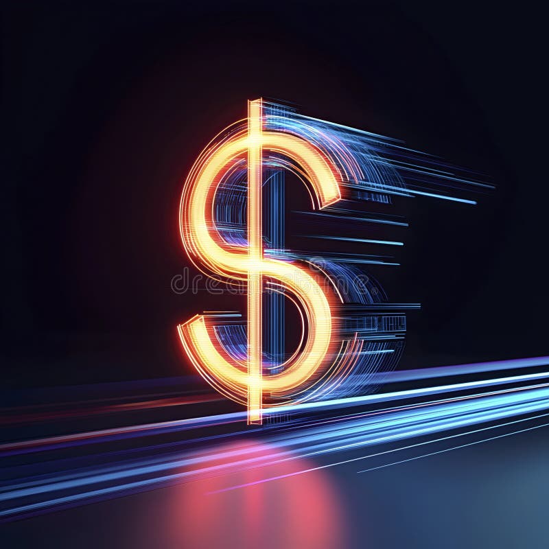 Dynamic Dollar Symbol with Neon Lights Stock Illustration ...