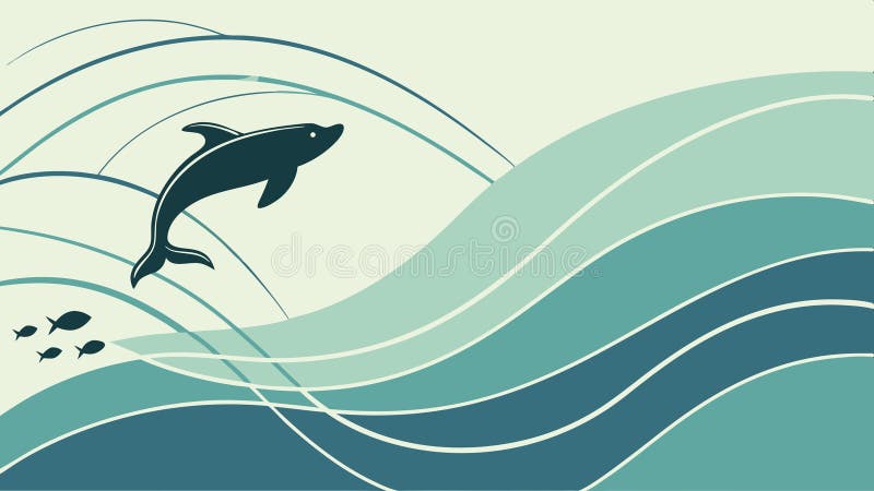 Dynamic Dolphin Graphic Jumping Over Stylized Waves Aquatic Scene ...