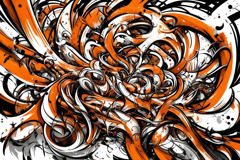A Dynamic Doodle Art: Abstract Interplay of White, Orange, and Black ...