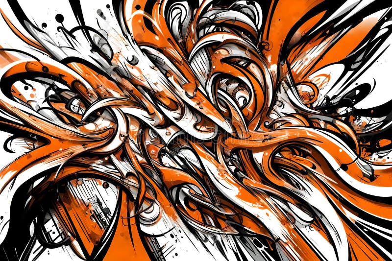 A Dynamic Doodle Art Abstraction in White, Orange, and Black Stock ...